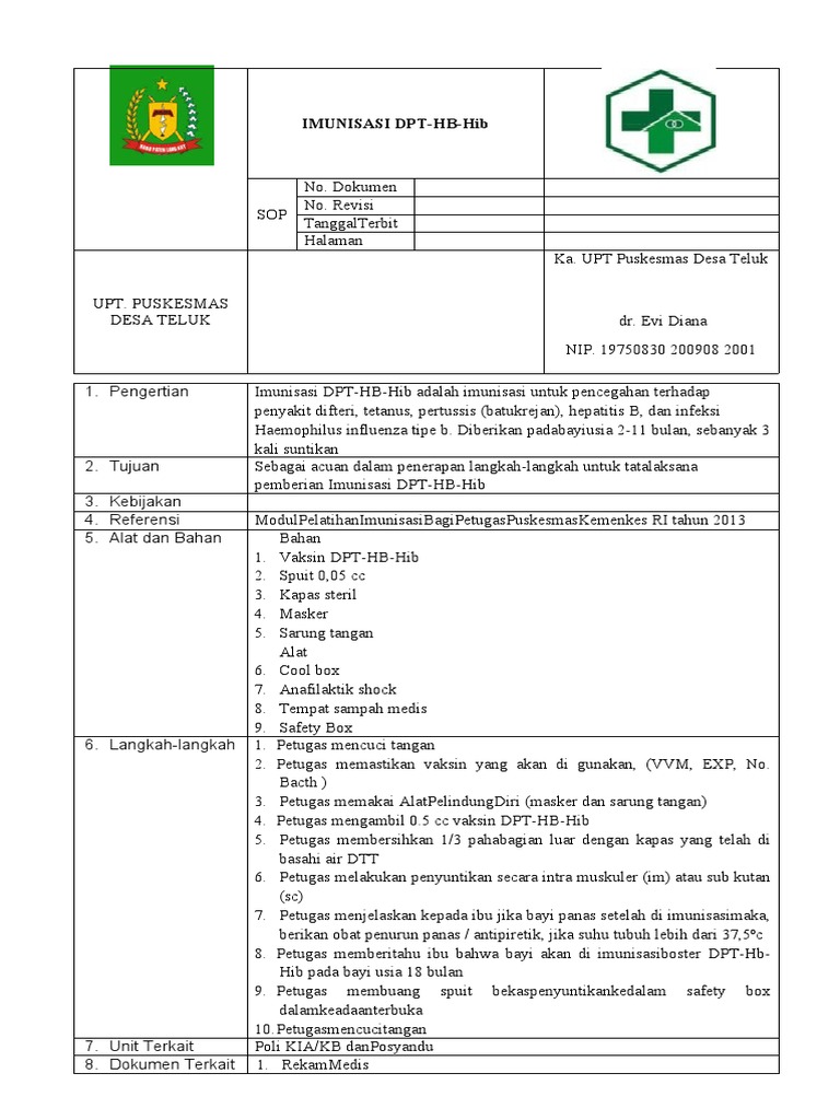 Sop Imunisasi DPT HB Hib | PDF