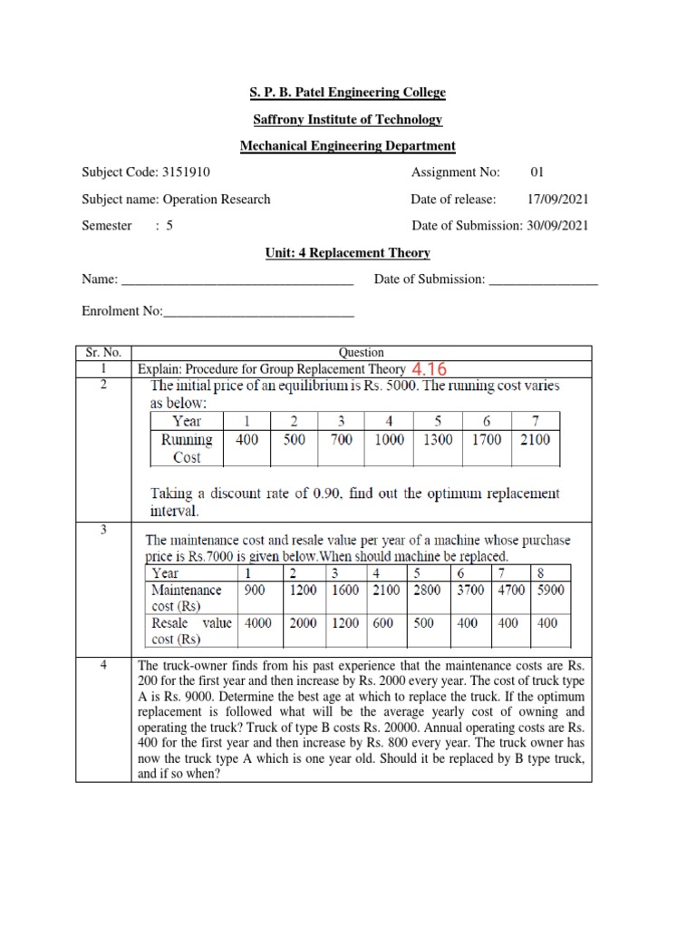 Unit-4-Assignment-1-Replacement Theory | PDF