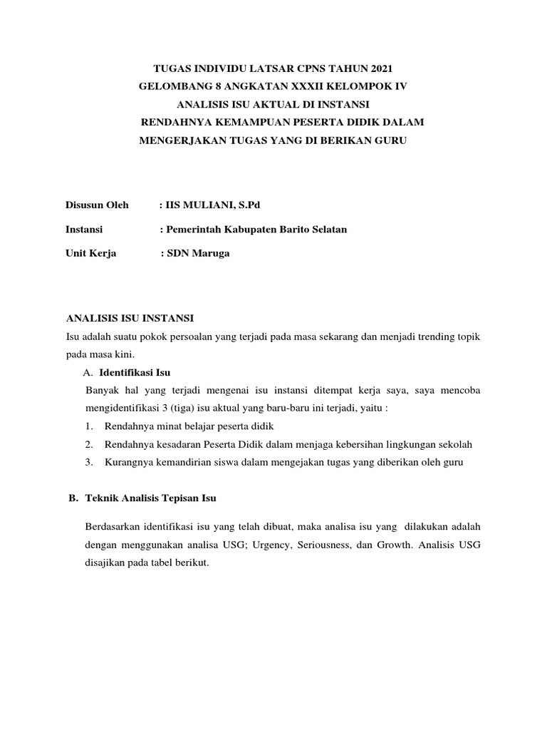 Tugas Individu Analisis Isu Instansi .... - Dikonversi | PDF