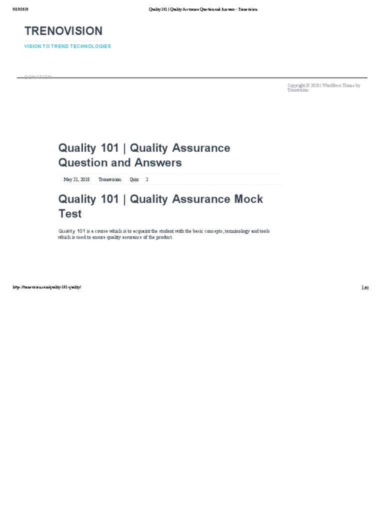 Quality 101 - Quality Assurance Question and Answers - Trenovision ...