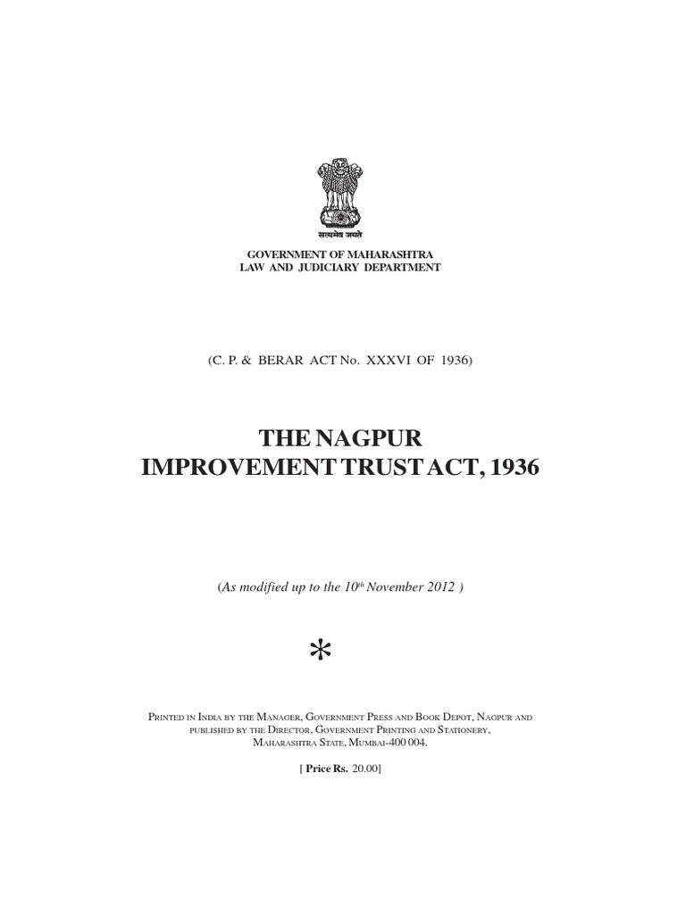 H-1809 The Nagpur Improvement Trust Act, 1936 | PDF | Trust Law | Loans