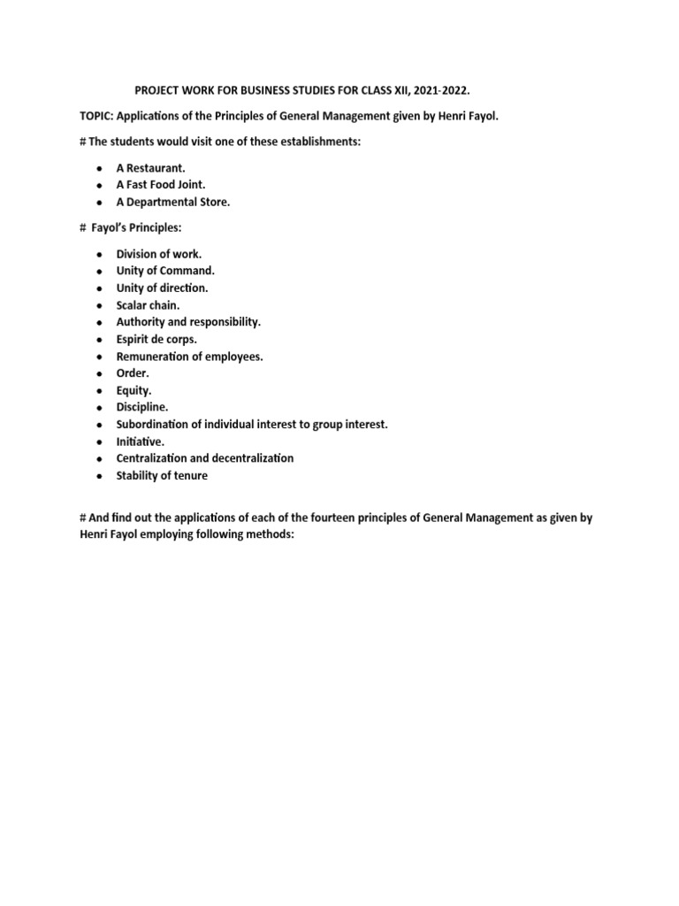 Project Work For Business Studies For Class XI, 2021-22. | PDF