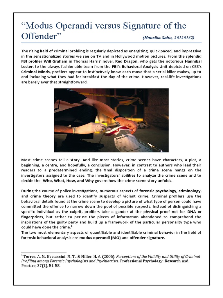 Hansika Sahu - Modus Operandi vs. Signature of The Offender | PDF ...