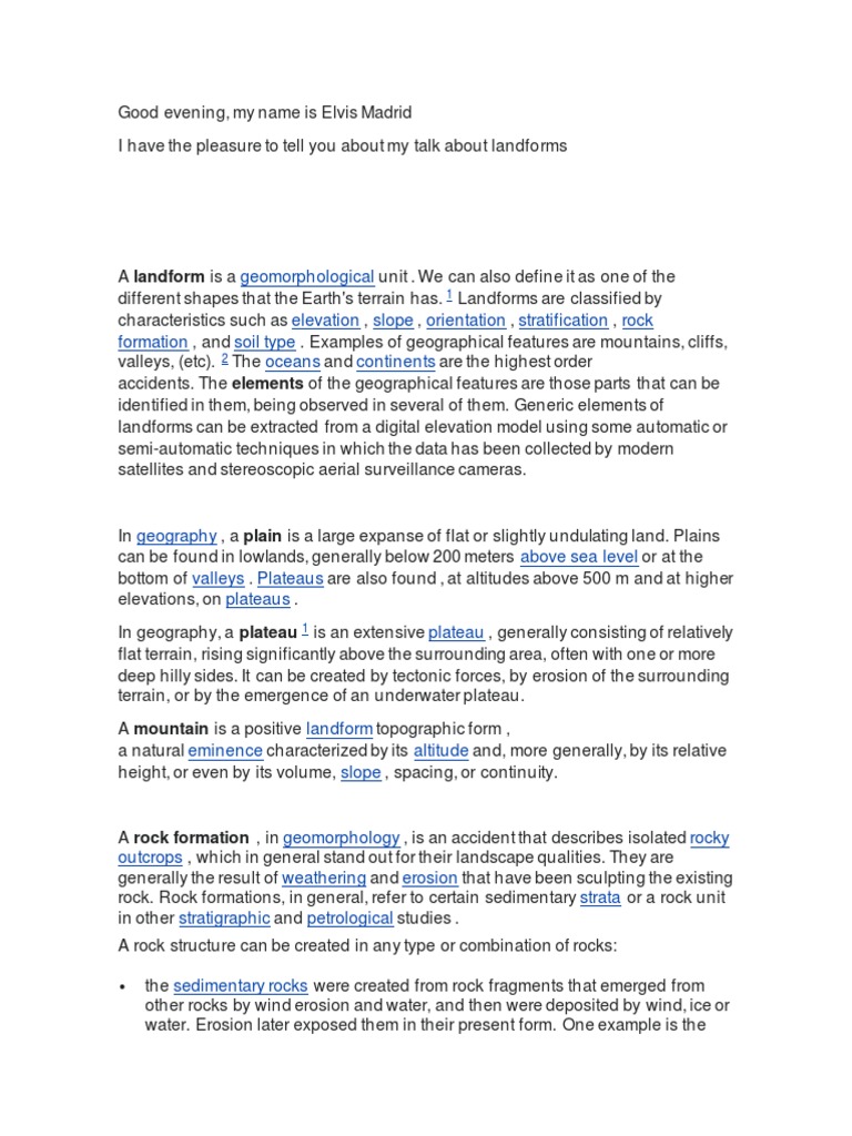 Speech Landforms in Topography | PDF | Rock (Geology) | Plateau
