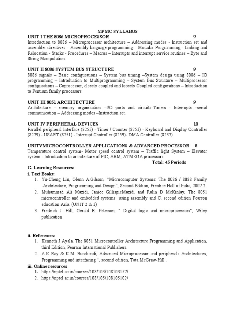 MPMC Syllabus | Download Free PDF | Microprocessor | Microcontroller