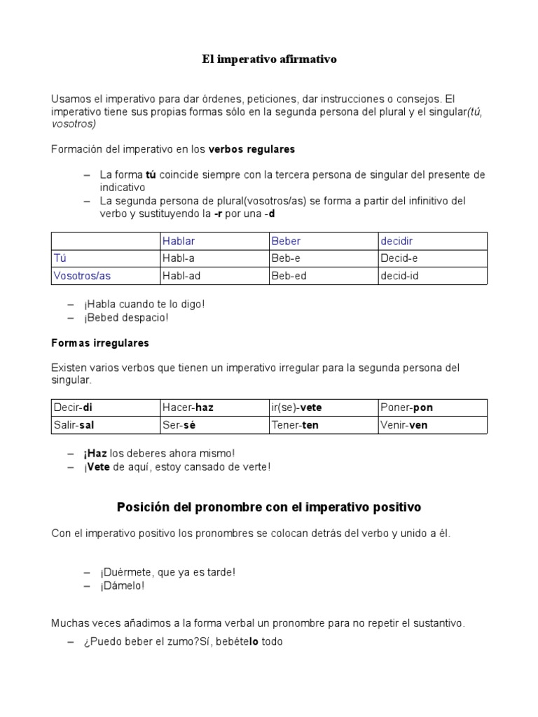 Imperativo | PDF | Verbo | Plural