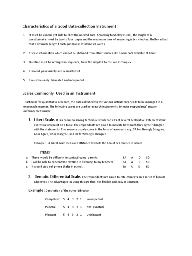 Characteristics of A Good Data-Collection Instrument: Items | PDF ...