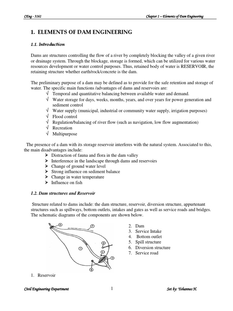 Ch-1, Elements of Dam Engineering | PDF | Dam | Reservoir