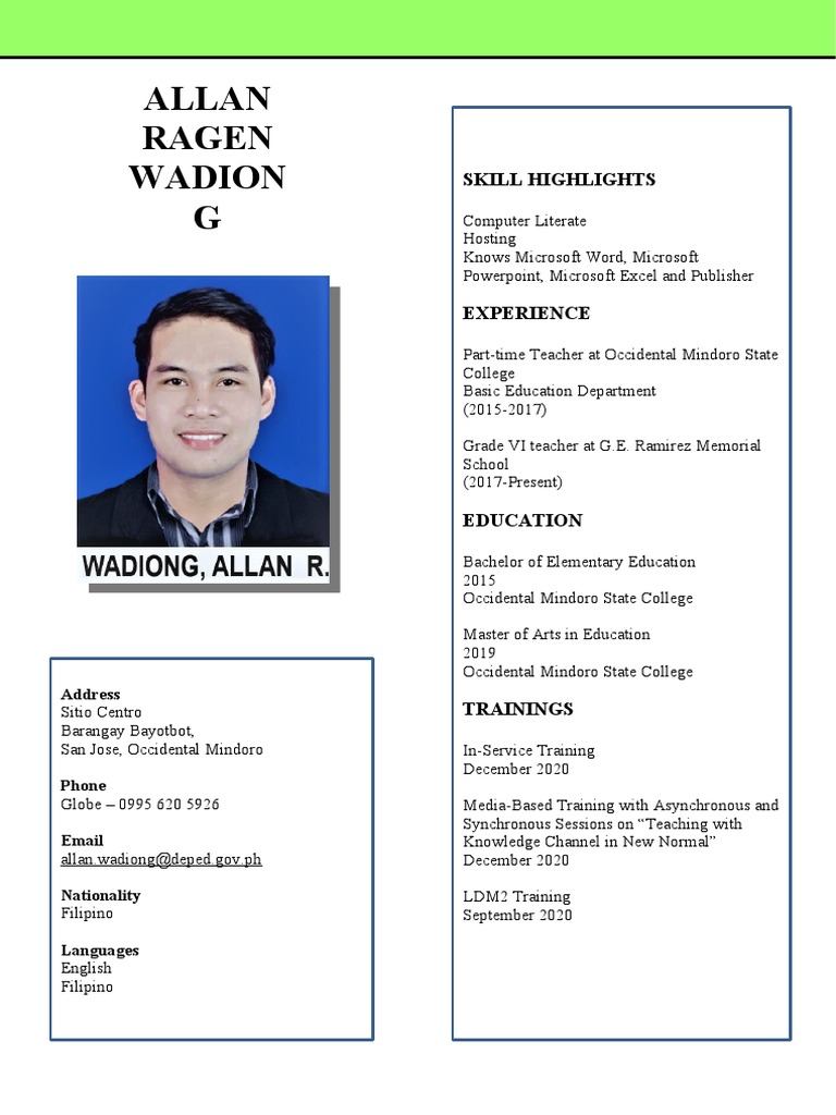 CV - Allan R. Wadiong | PDF