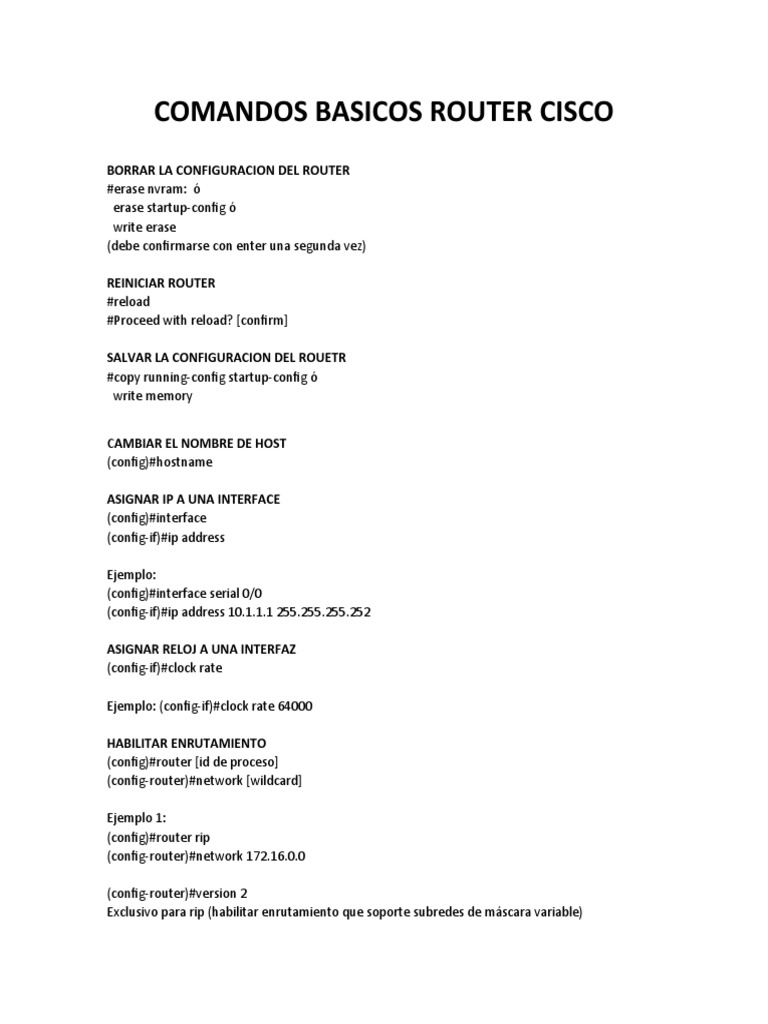 Comandos Basicos Router Cisco | PDF | Enrutador (Computación) | Dirección IP