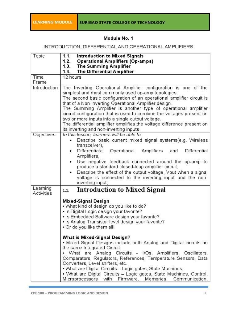 Fundamentals of Mixed Signals and Op-Amps | PDF | Operational Amplifier ...