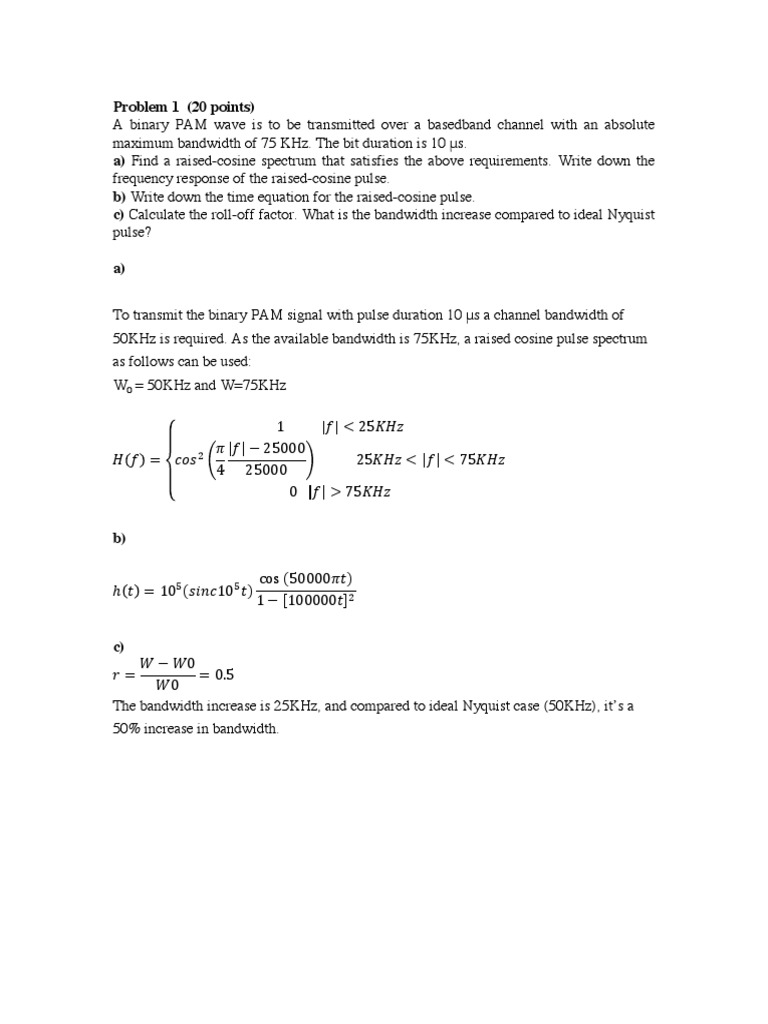 Final Sample Solution | PDF | Bandwidth (Signal Processing) | Sampling (Signal Processing)