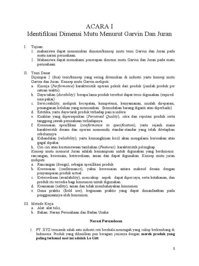 Dimensi Mutu Garvin dan Juran | PDF