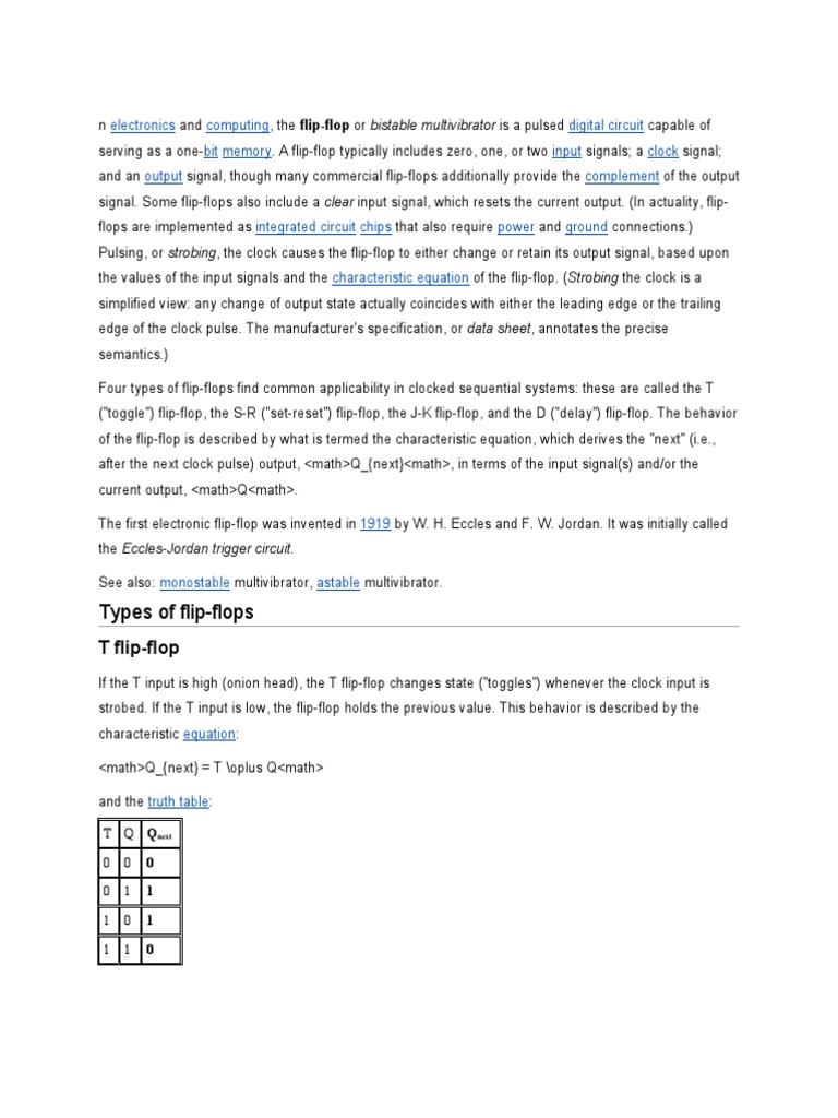 Types of Flip-Flops: Electronics Computing Digital Circuit Bit Memory ...