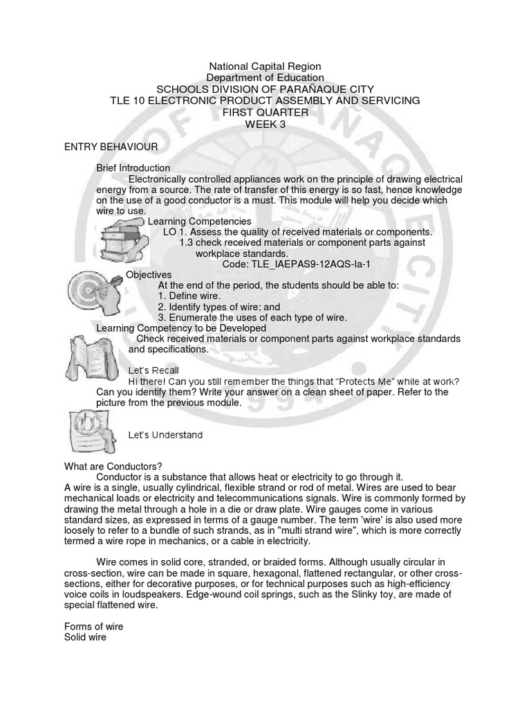 TLE 10 EPAS Week3 | PDF | Wire | Electricity