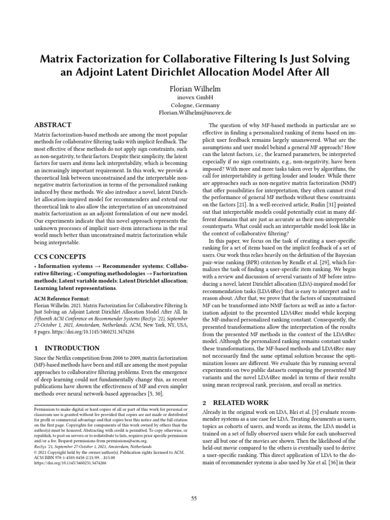 Matrix Factorization For Collaborative Filtering Is Just Solving An ...