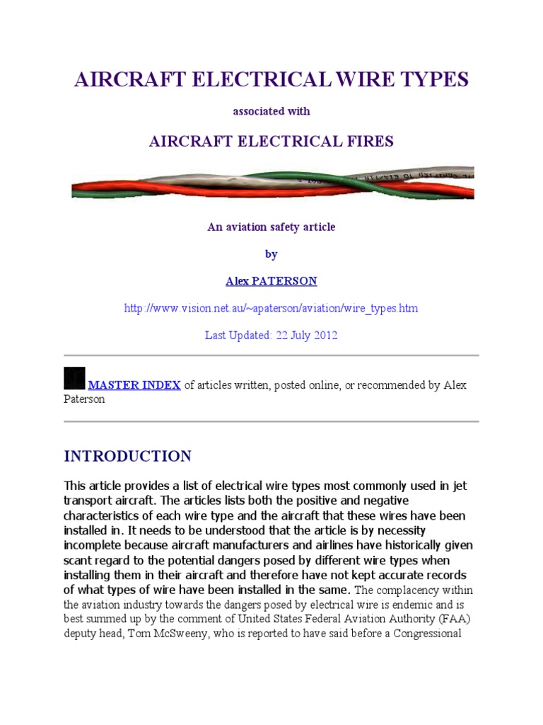 Aircraft Electrical Wire Safety Issues | PDF | Electrical Wiring ...