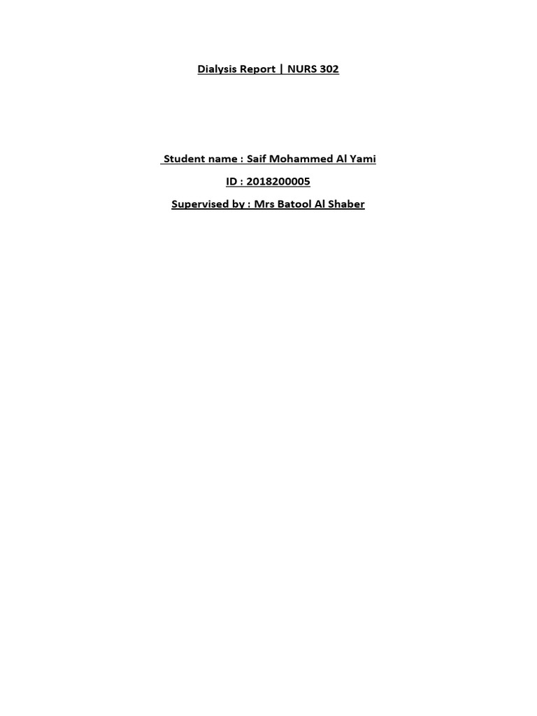 Dialysis Report | PDF | Dialysis | Hemodialysis