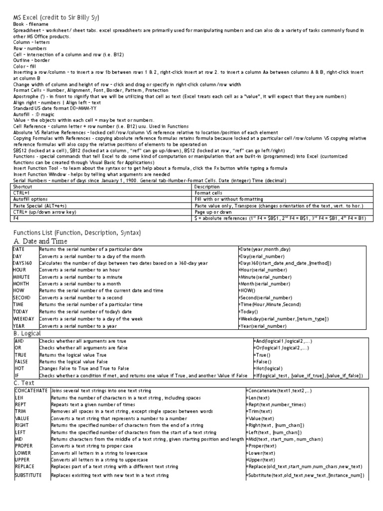 Functions List | PDF | Microsoft Excel | Spreadsheet