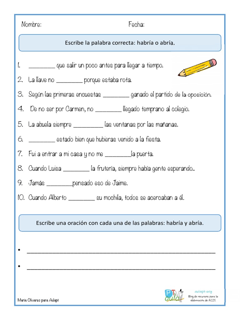 Uso de "abría" y "habría" en oraciones | PDF | Artes del Lenguaje y ...