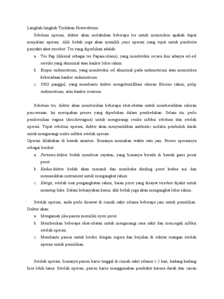 Langkah-langkah dan Proses Histerektomi | PDF