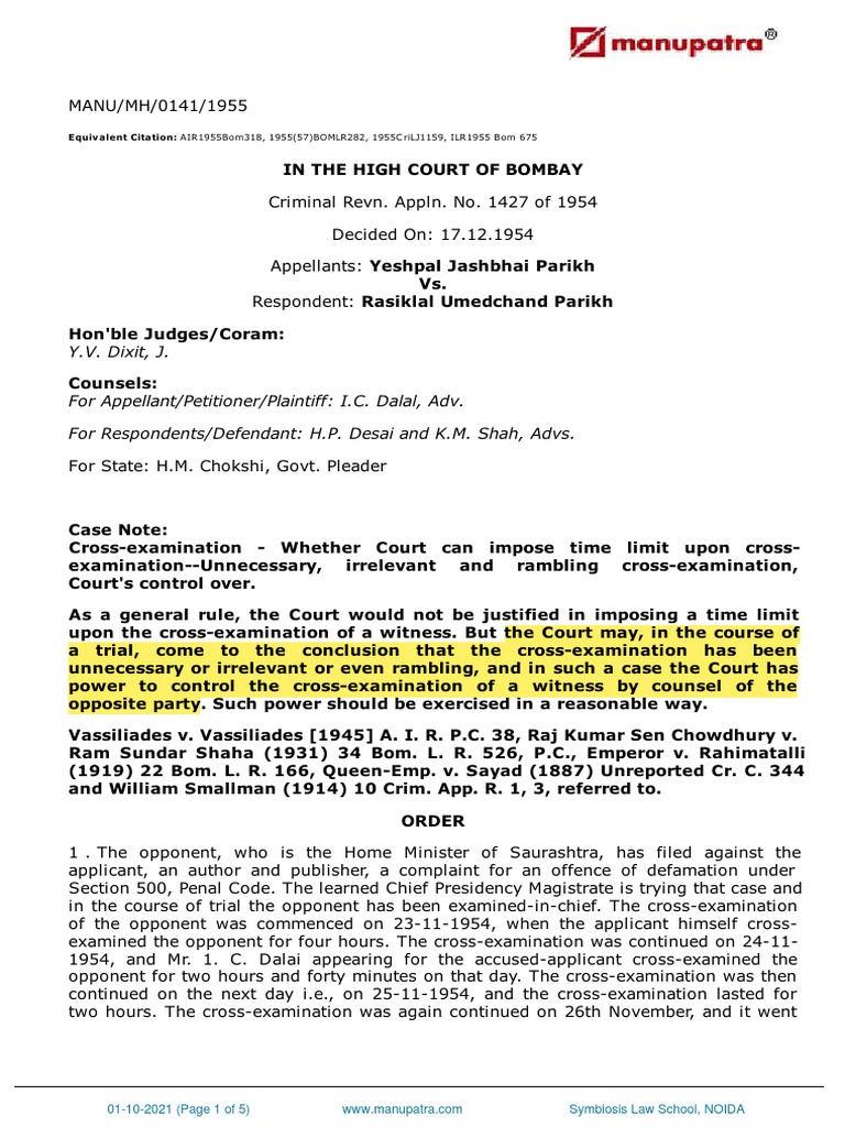 Yeshpal Jashbhai Parikh Vs Rasiklal Umedchand Parim550139COM96987 | PDF ...