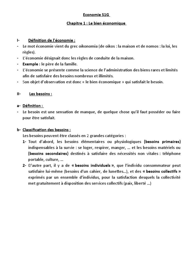 Définition et caractéristiques des biens économiques | PDF | Bien ...