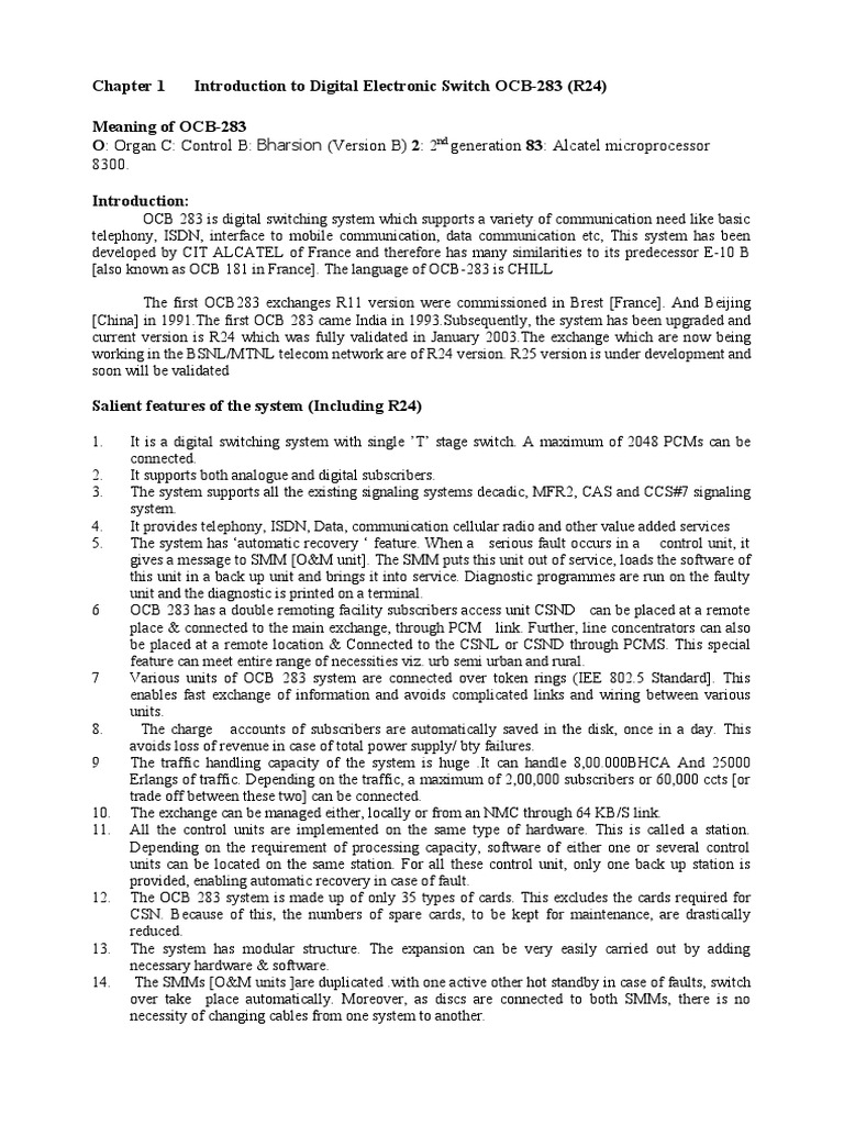 Overview of OCB-283 Digital Switch | PDF | Telephone Exchange ...