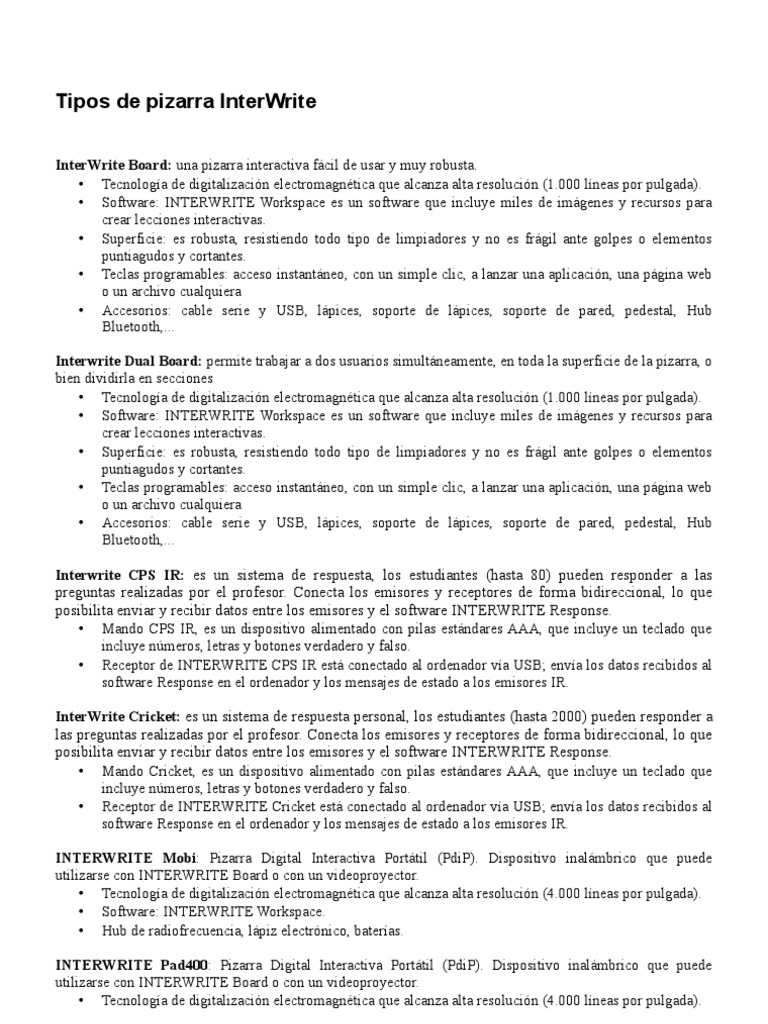 Tipos de Pizarra InterWrite | PDF | Point and Click | Bluetooth