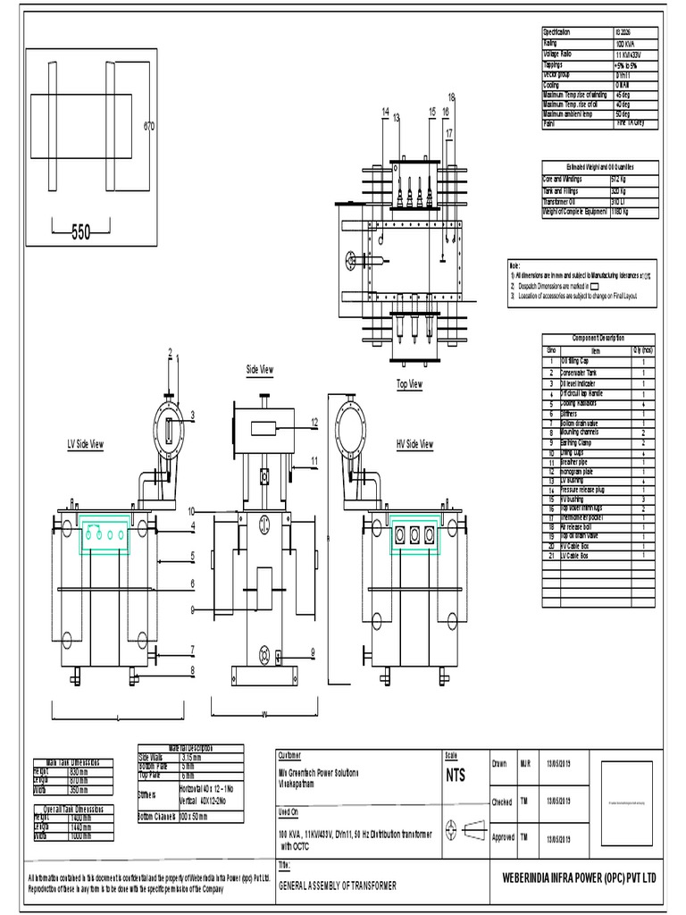 Specification for 100 KVA Distribution Transformer | PDF | Transformer ...