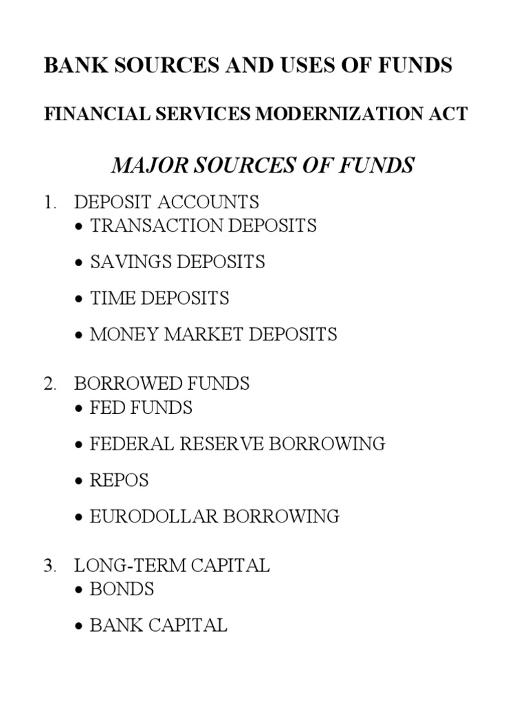 Bank Sources and Uses of Funds | PDF
