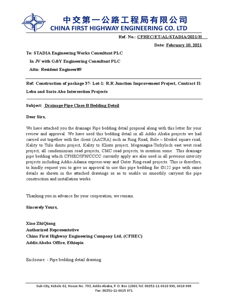 PipeConstruction Sample Letters Bedding Proposal | PDF