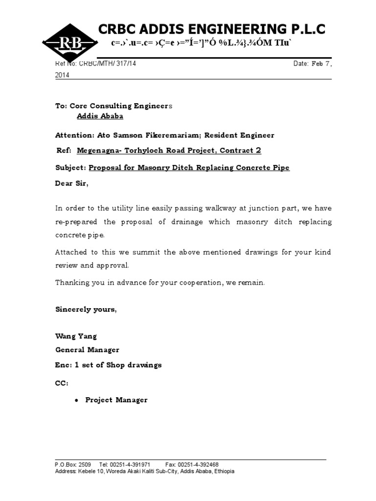 Proposal For Masonry Ditch Replacing Concrete Pipe | PDF