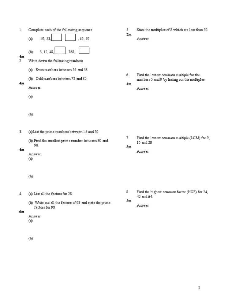 Chapter 2 Math Form 1 Topical Test Paper 2 | PDF