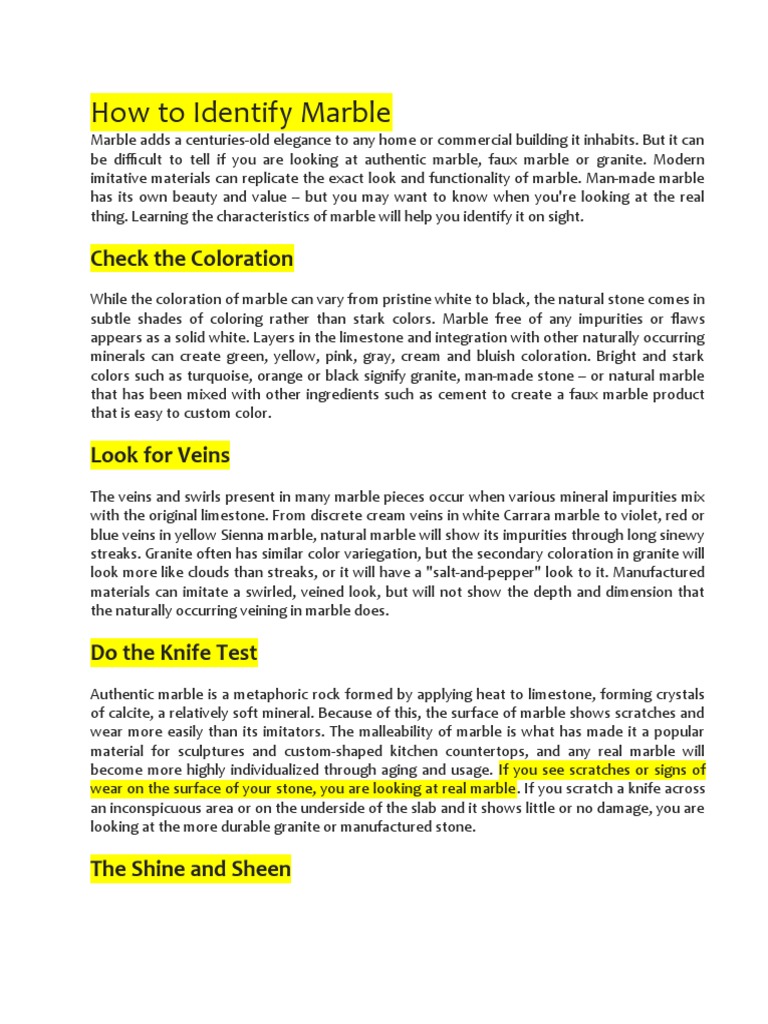 How To Identify Marble: Check The Coloration | PDF | Marble | Limestone