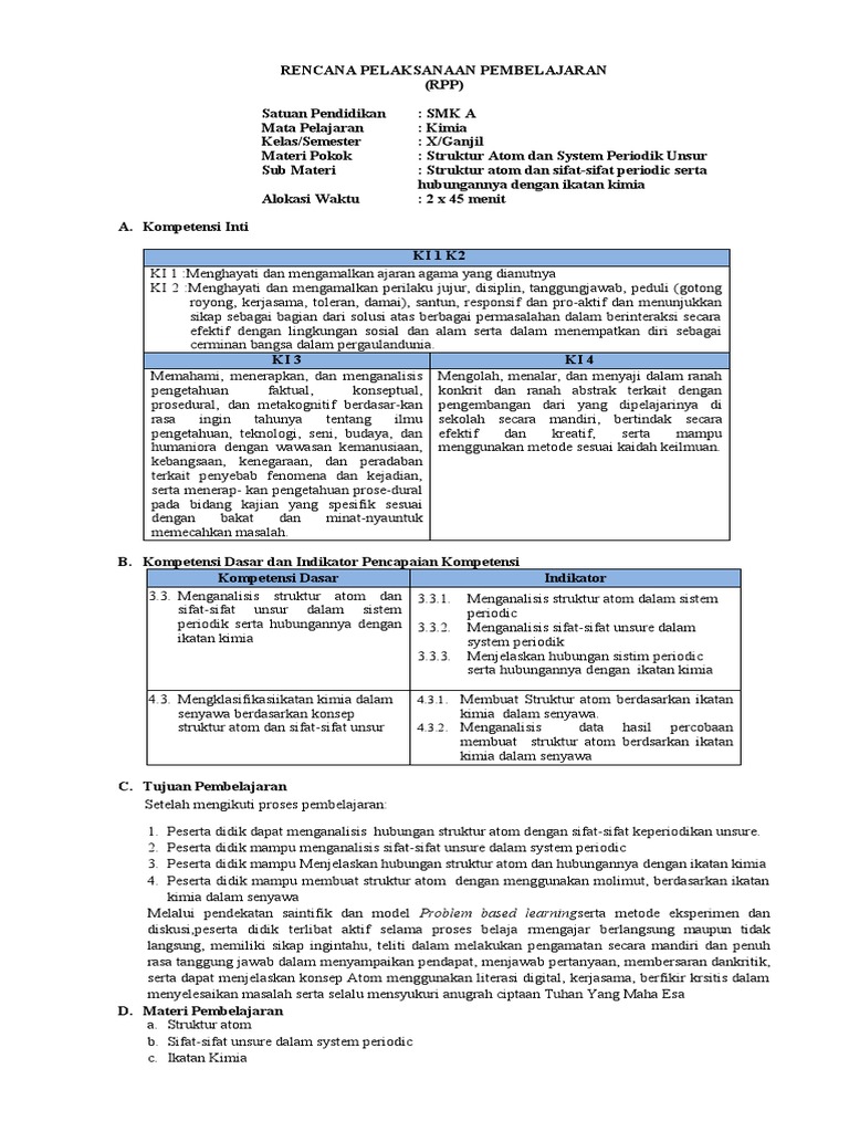RPP Struktur Atom PBL | PDF
