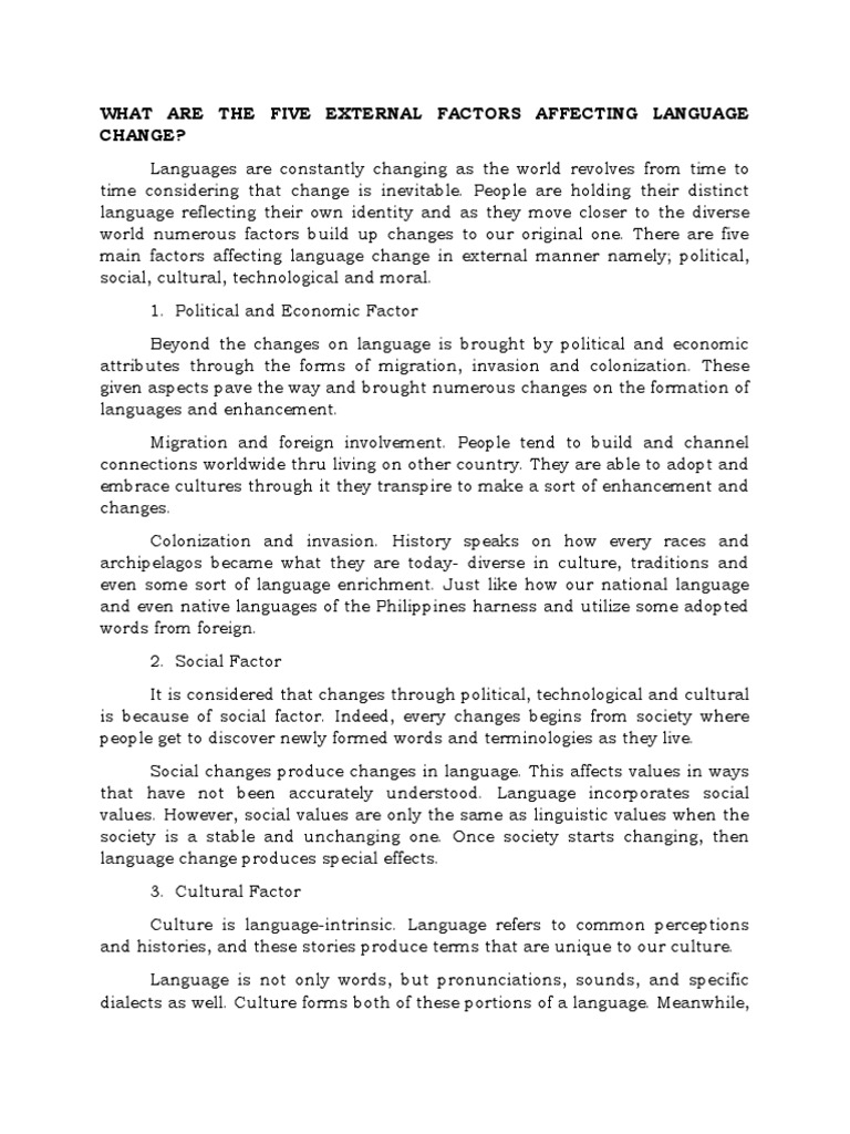 Five External Factors of Language Change | PDF | Society | Learning