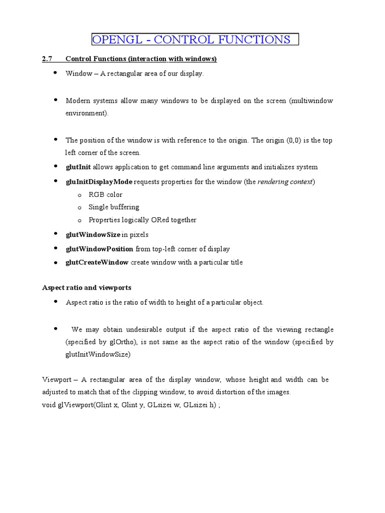 Opengl - Control Functions | PDF | Software Engineering | Imaging