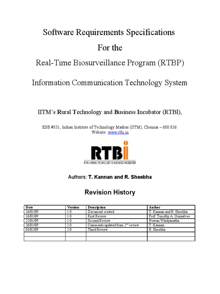 Software Requirements Specifications For The: Real-Time Biosurveillance ...