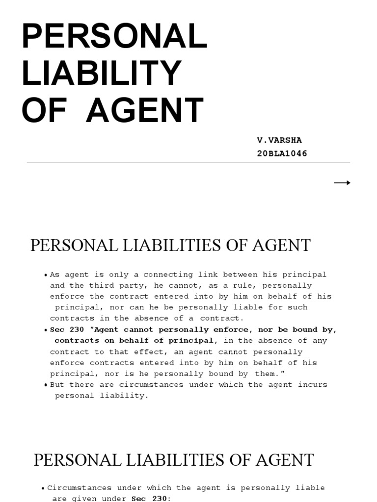 Personal Liability of Agent | PDF | Law Of Agency | Legal Liability