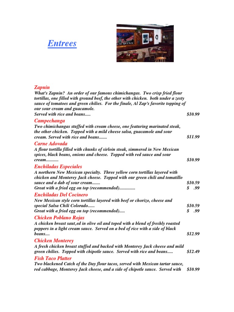 Entrees Menu | PDF | Burrito | Taco