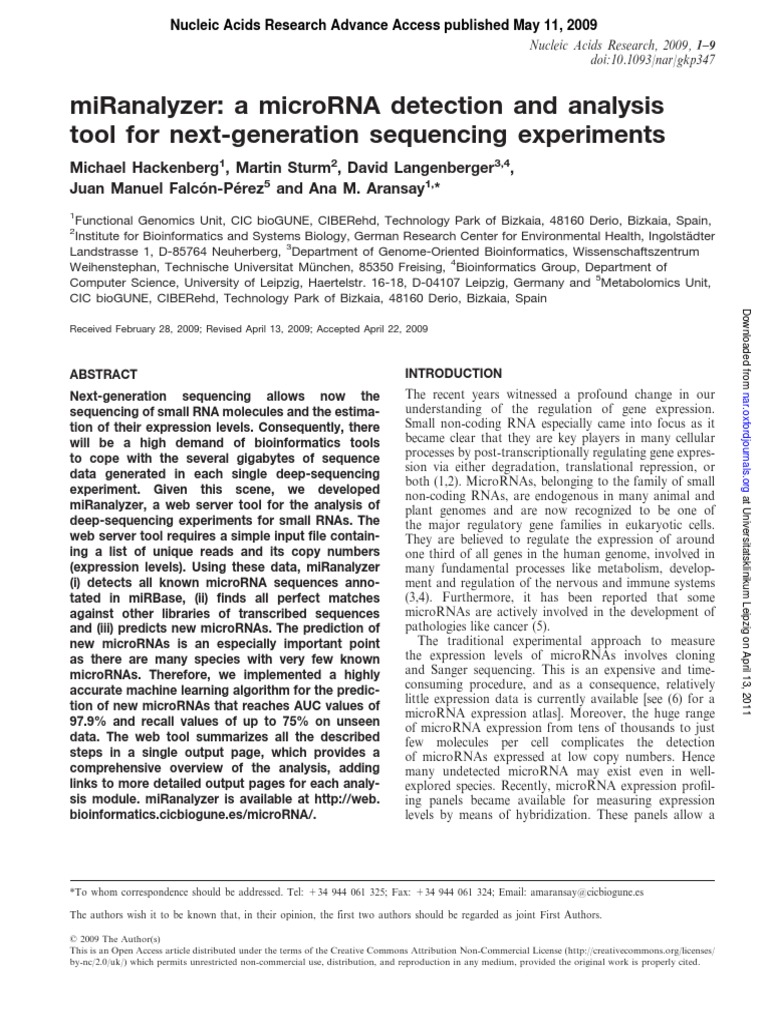 Miranalyzer: A Microrna Detection and Analysis Tool For Next-Generation ...