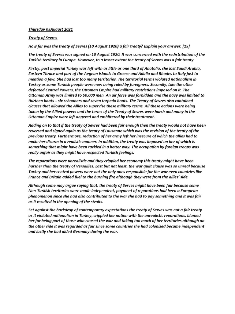 The Treaty of Sevres | PDF | World War I Reparations | Ottoman Empire
