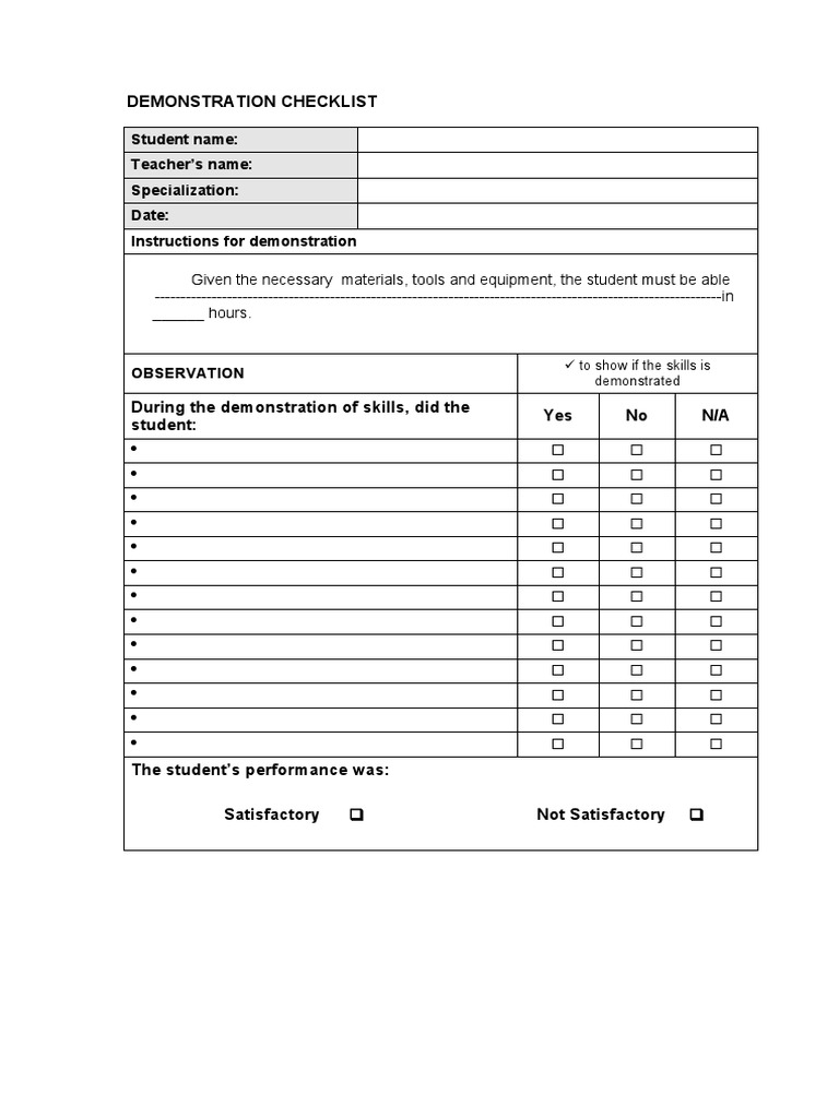 Demonstration Checklist | PDF | Learning | Behavior Modification