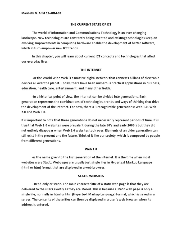 The Current State of Ict | PDF | World Wide Web | Internet & Web
