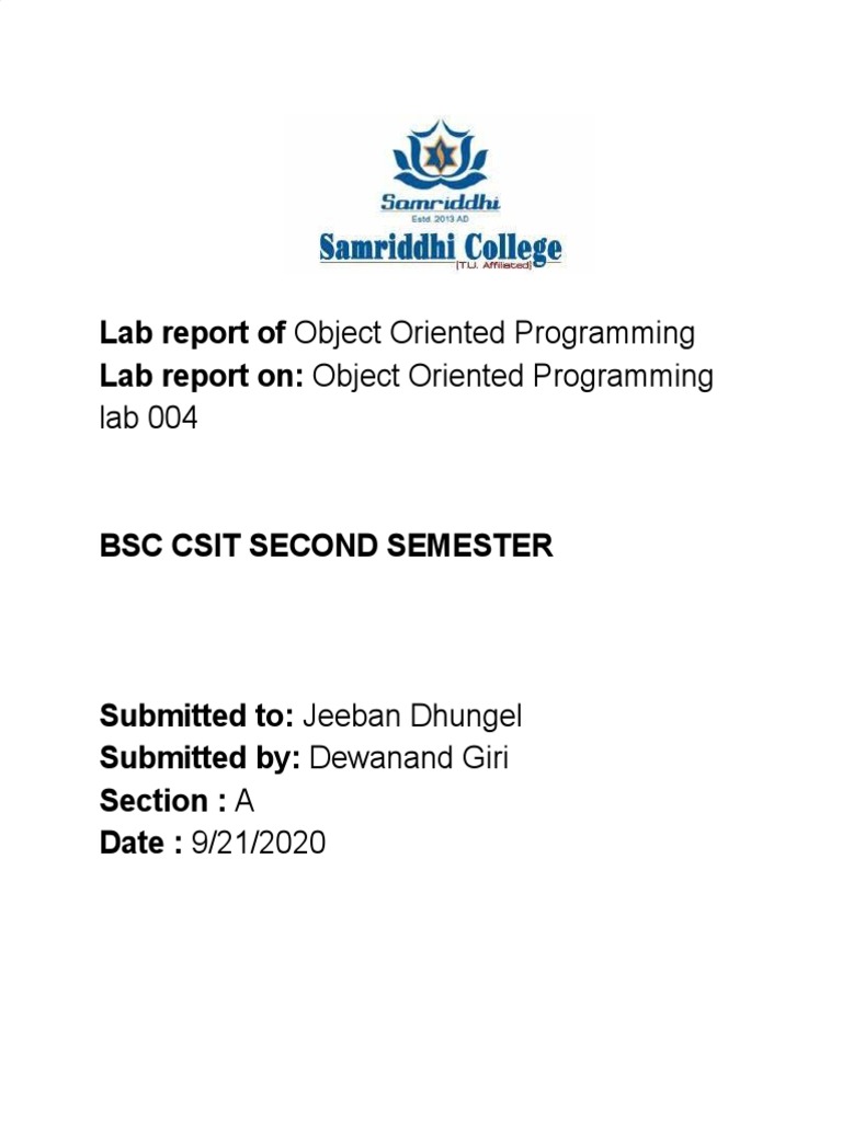 Object Oriented Programming Object Oriented Programming Lab 004 | PDF ...