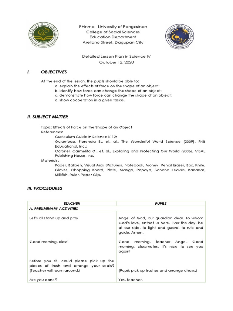 Lesson Plan in Science (Grade 4) | PDF | Question | Force