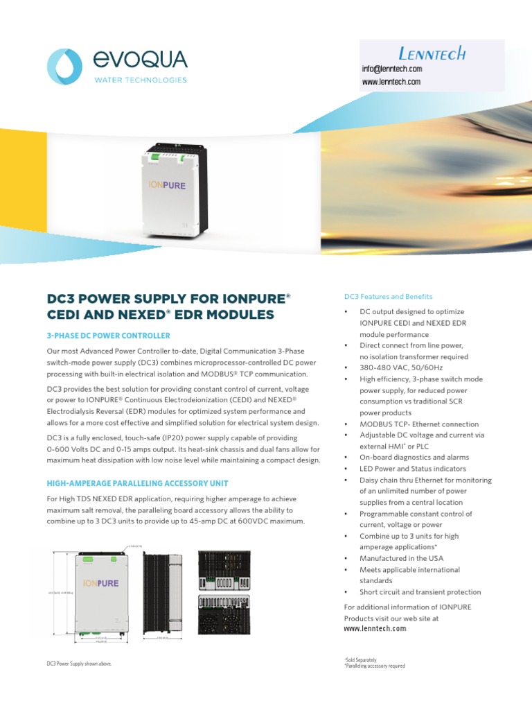 Ionpure ION DC3PS DS L | PDF | Power Supply | Direct Current