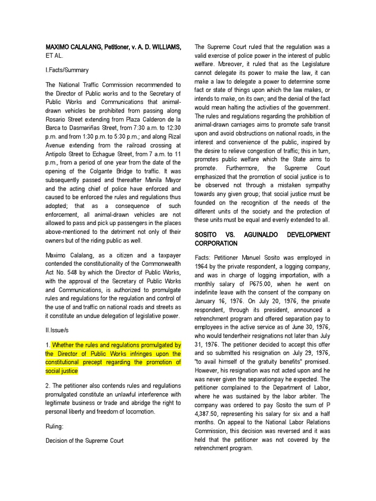 Calalang - Vs - Williams Digest | PDF | Supreme Court Of The United ...