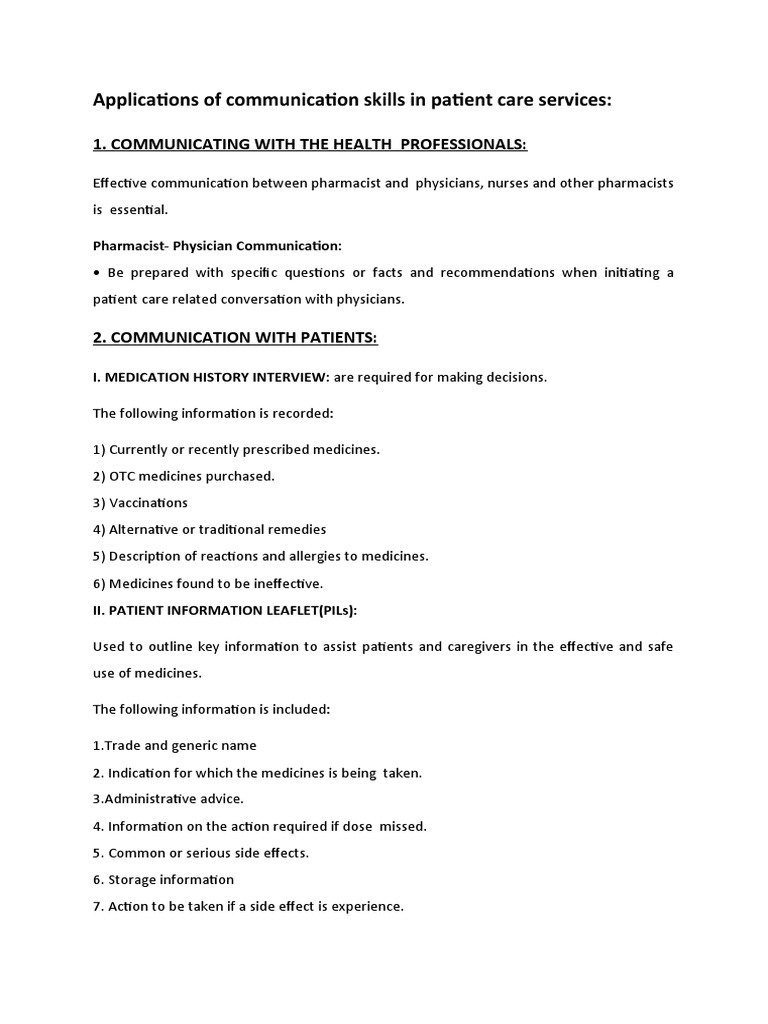 Applications of Communication Skills in Patient Care Services | PDF ...